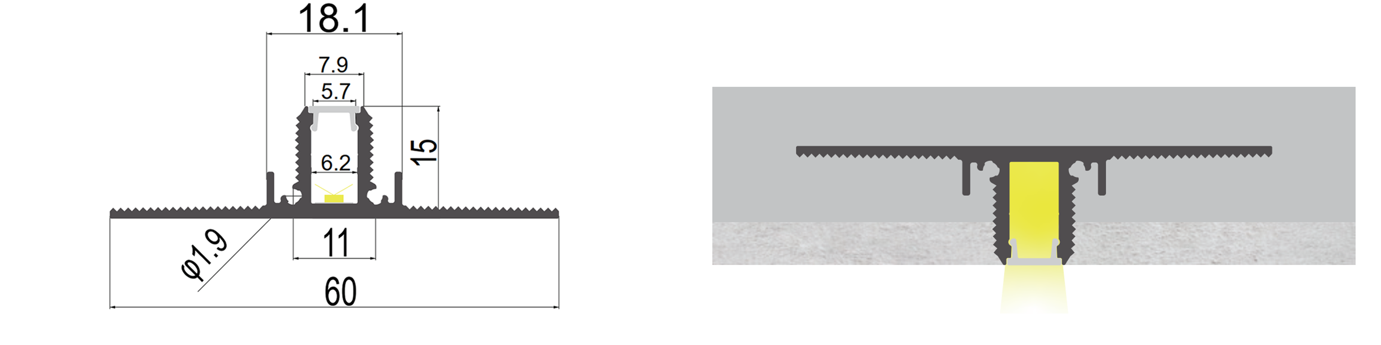 2M Mini Trimless Aluminium Profile