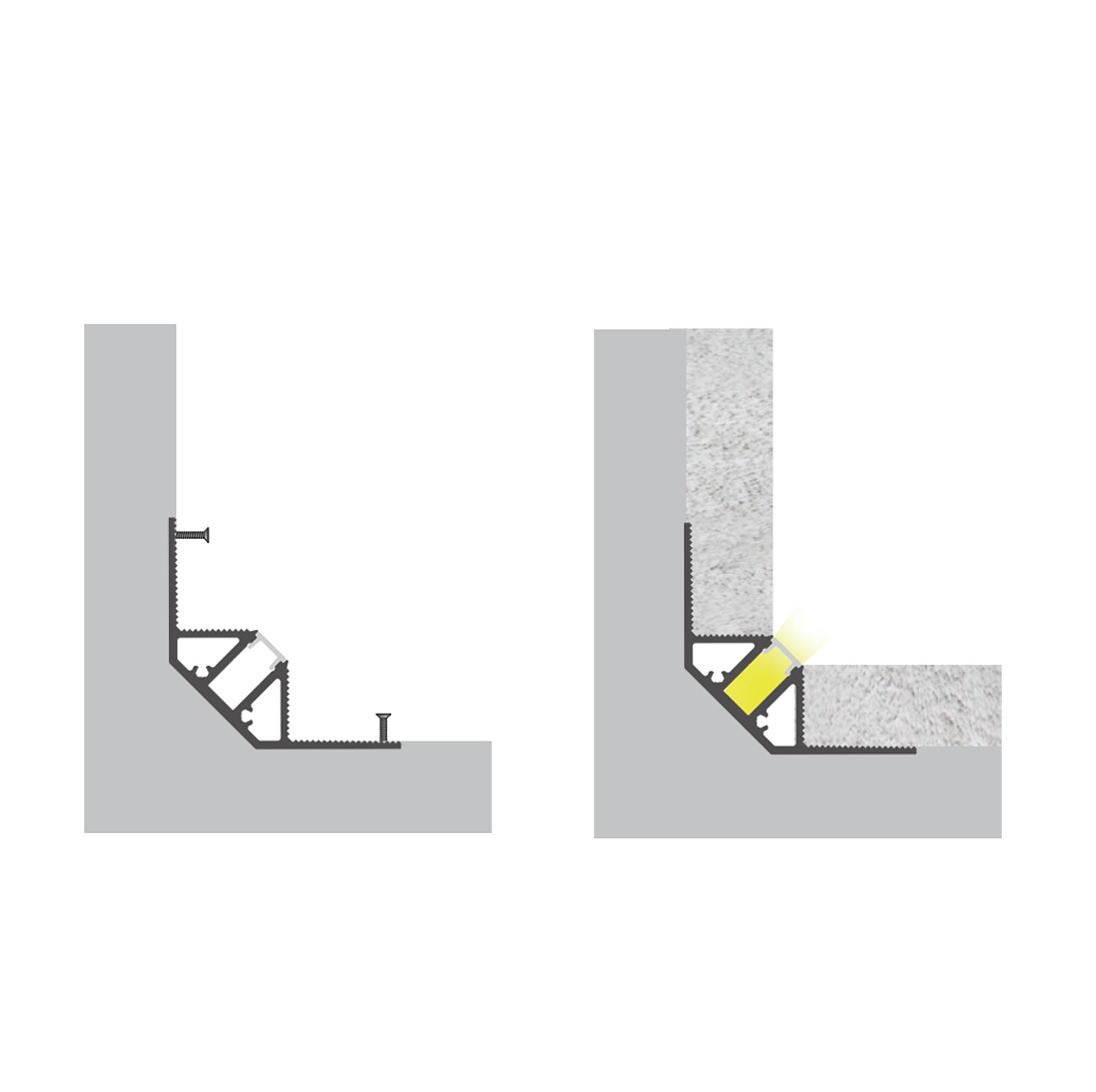 2M Internal Corner Trimless Aluminium Profile